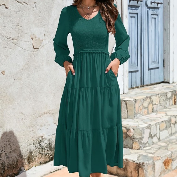 Merokeety | Dresses | Merokeety Womens Long Sleeve Smocked V Neck High ...